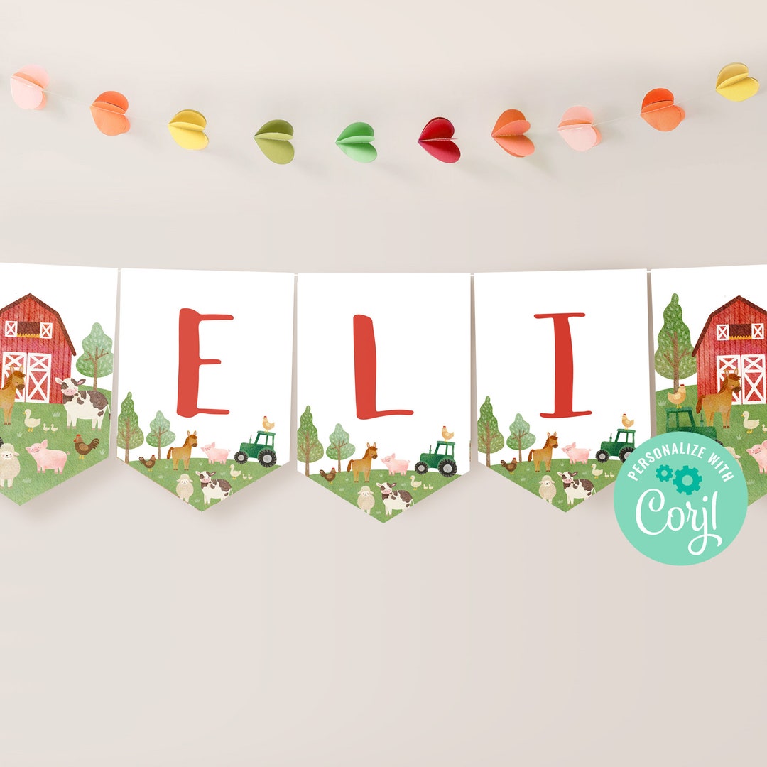 Editable Farm Animals Custom Name Birthday Banner Instant Download ...