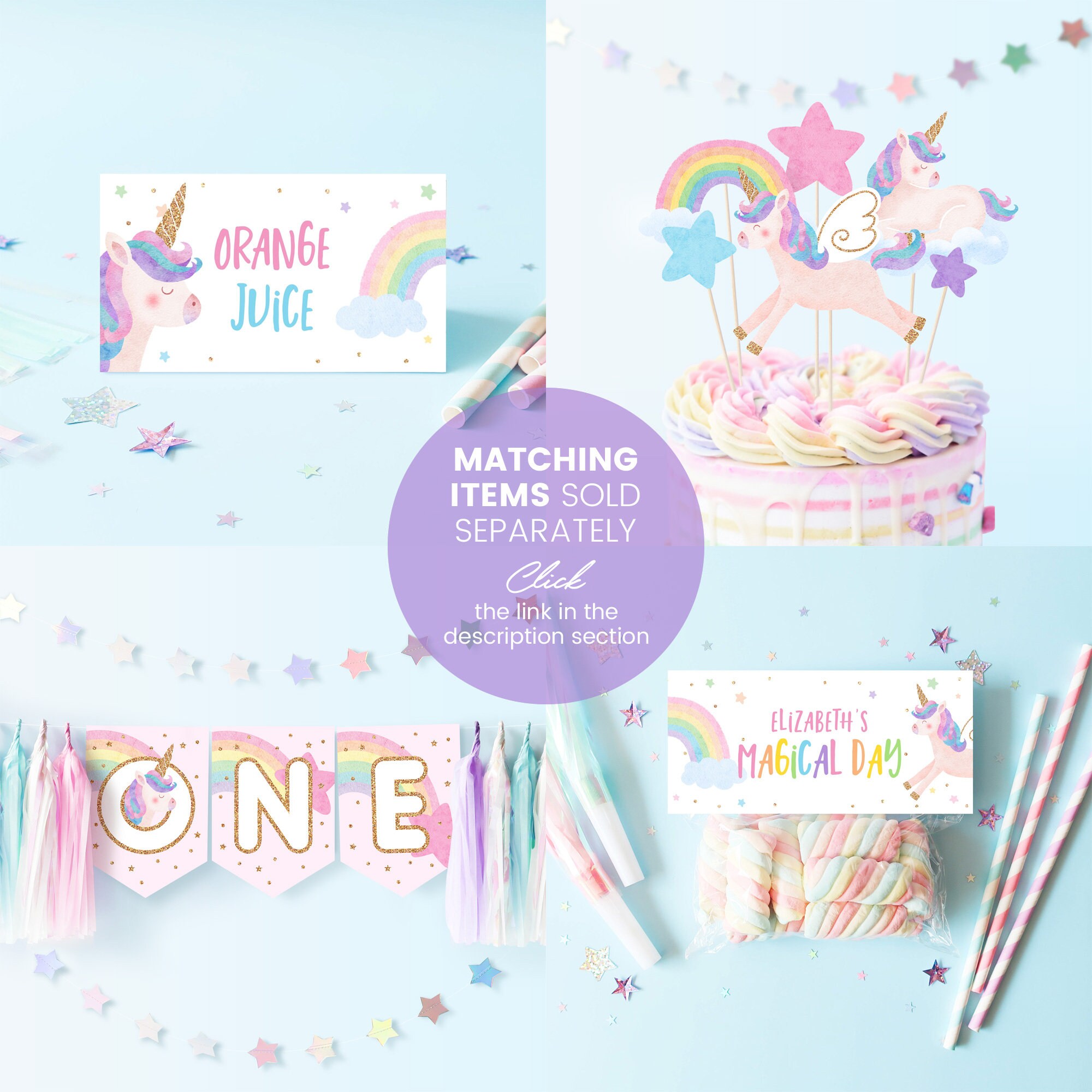 Editable Unicorn Birthday Guest Name Tag Template Instant | Etsy
