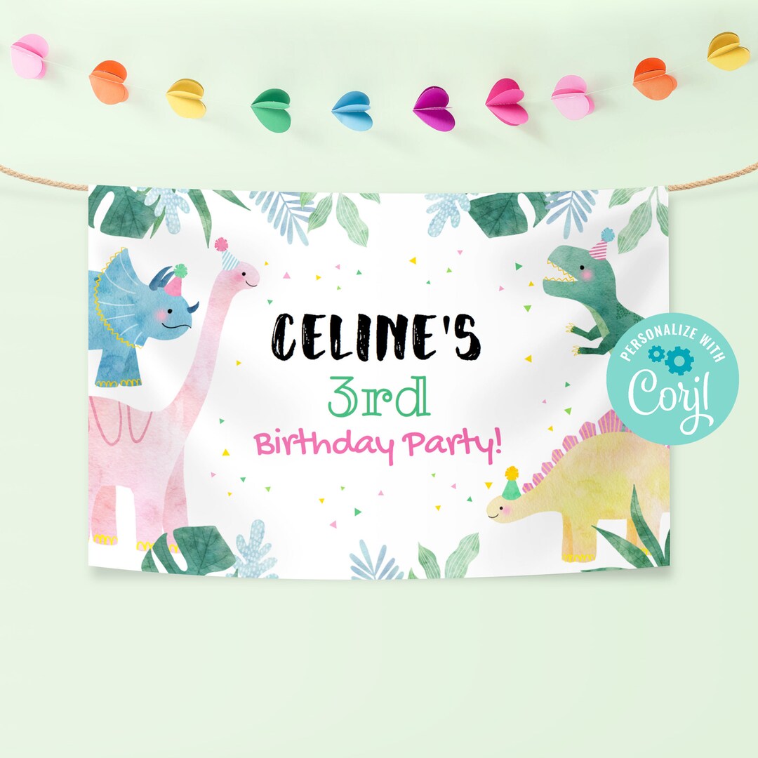 Editable Dinosaur Birthday Backdrop Welcome Banner Instant Download ...