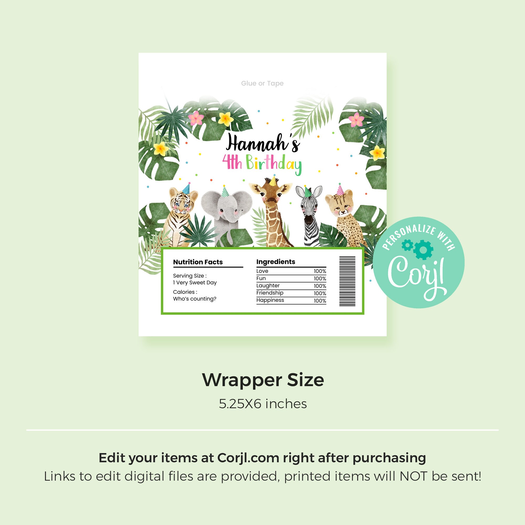 Editable Party Animals Candy Bar Wrapper Template Instant - Etsy Canada