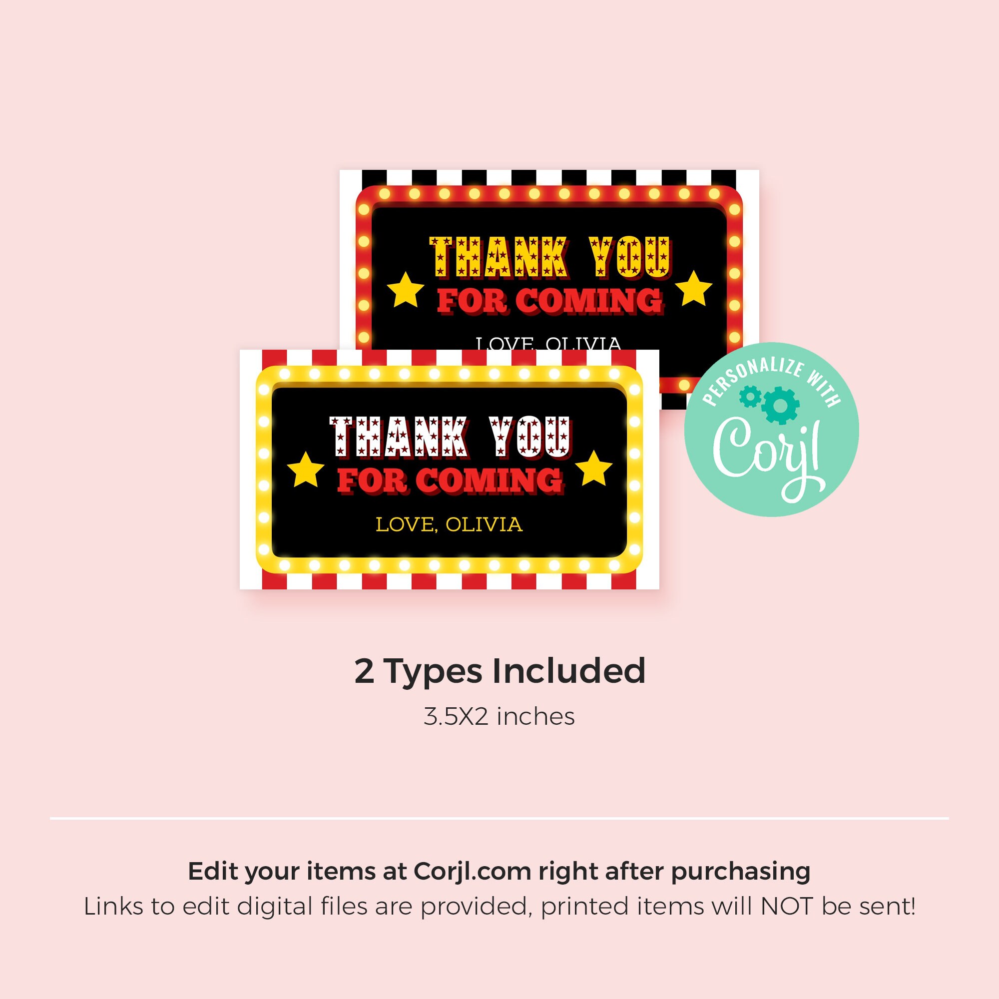 Editable Movie Night Birthday Thank You Favor Tag Template - Etsy Canada