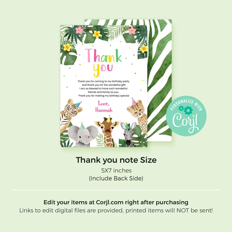 Editable Party Animals Thank You Note Template Instant - Etsy