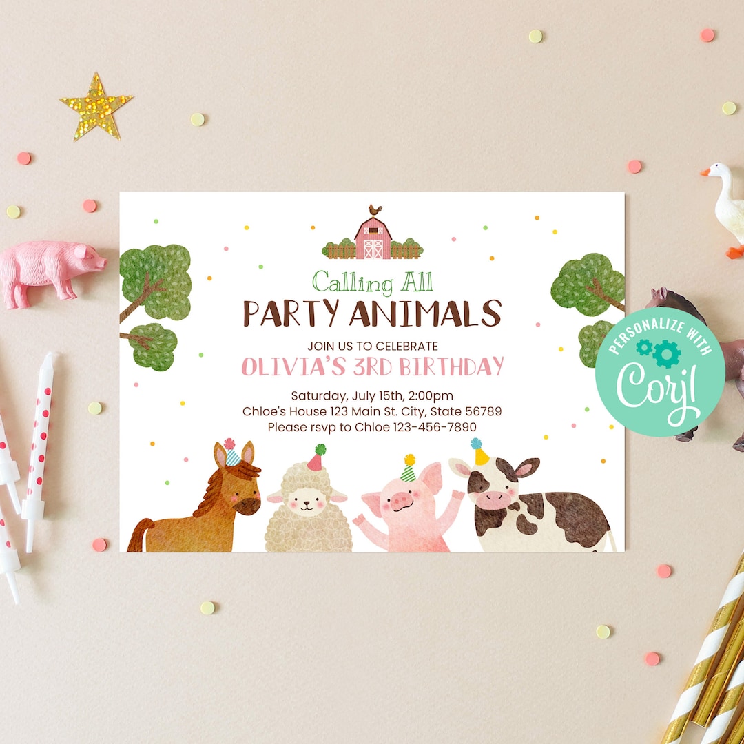 Editable Farm Animals Birthday Invitation Template Instant Download ...