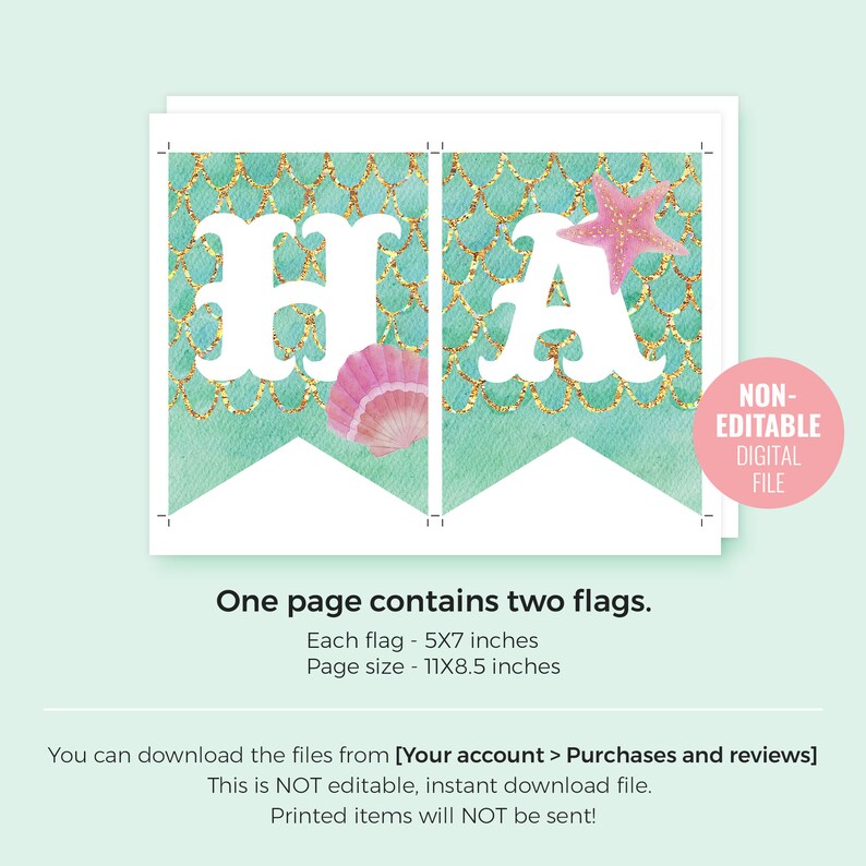 Printable Mermaid Happy Birthday Banner Instant Downloadunder - Etsy