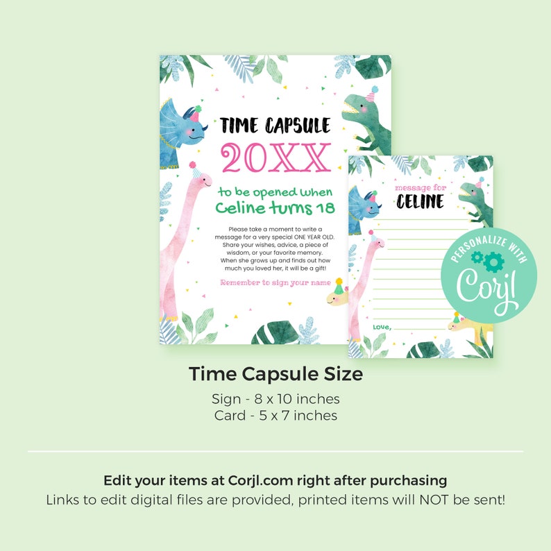 Editable Dinosaur Birthday Time Capsule Template Instant | Etsy