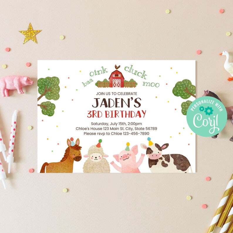 Editable Farm Animals Birthday Invitation Template Instant - Etsy