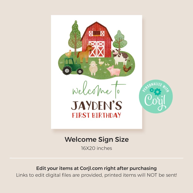 Editable Farm Animals Birthday Welcome Sign Instant Download - Etsy
