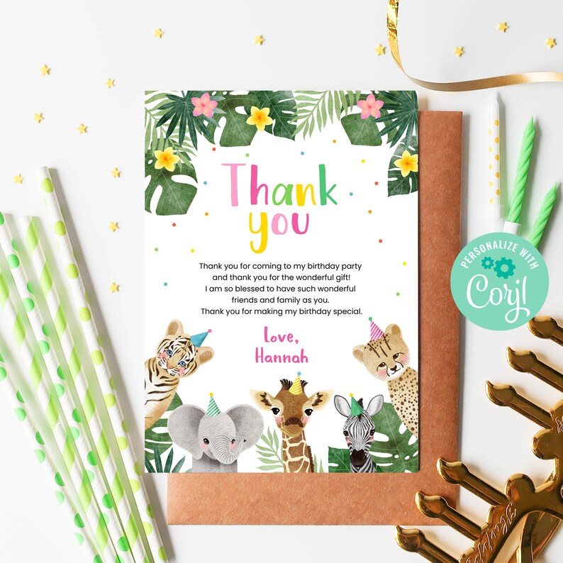 Editable Party Animals Thank You Note Template Instant - Etsy