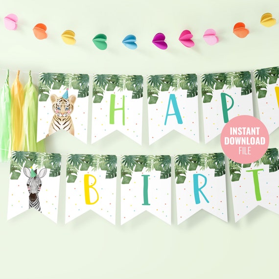 Printable Party Animals Happy Birthday Banner Template Instant - Etsy