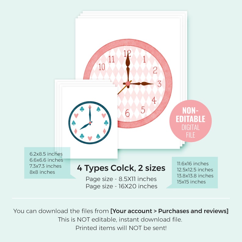 Printable Alice in Wonderland Clock Watch Instant Download - Etsy