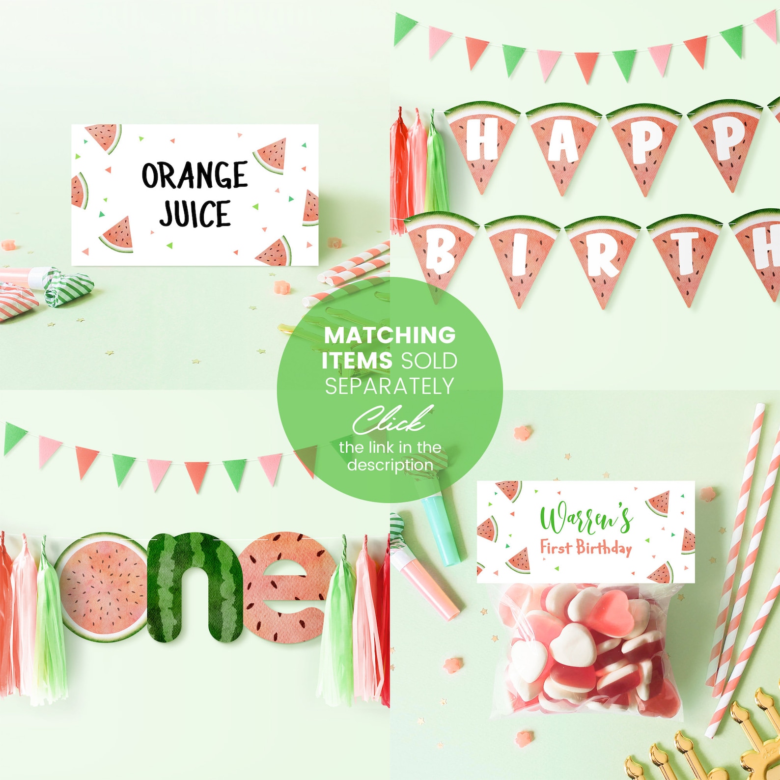Editable Watermelon Birthday Food Label Template Instant - Etsy