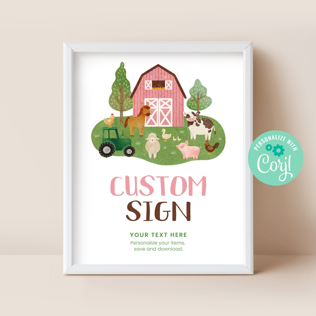 Editable Farm Animals Custom Sign Template Instant Download - Etsy