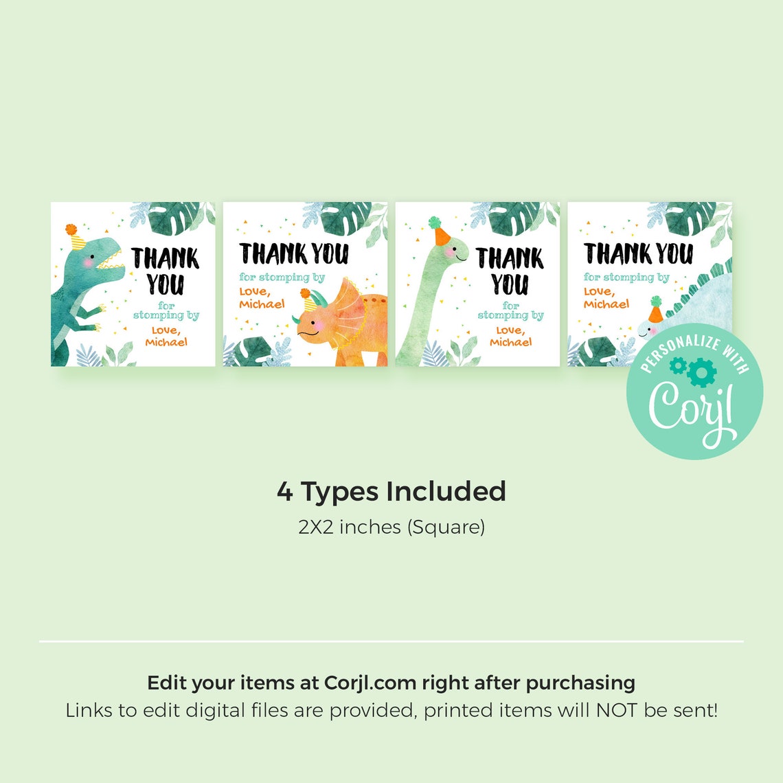Editable Dinosaur Thank You Tag Dinosaur Birthday Favor Gift - Etsy