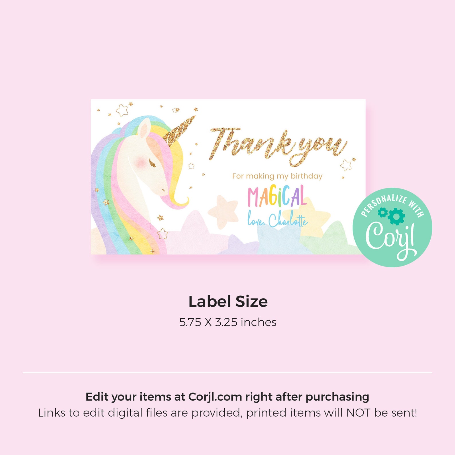 Editable Unicorn Gable Box Label Template Instant Download - Etsy