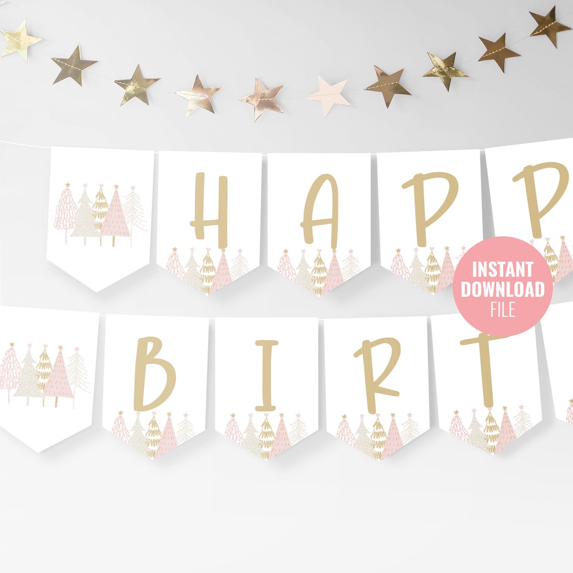 Printable Winter Wonderland Banner Snow Tree Happy Birthday - Etsy
