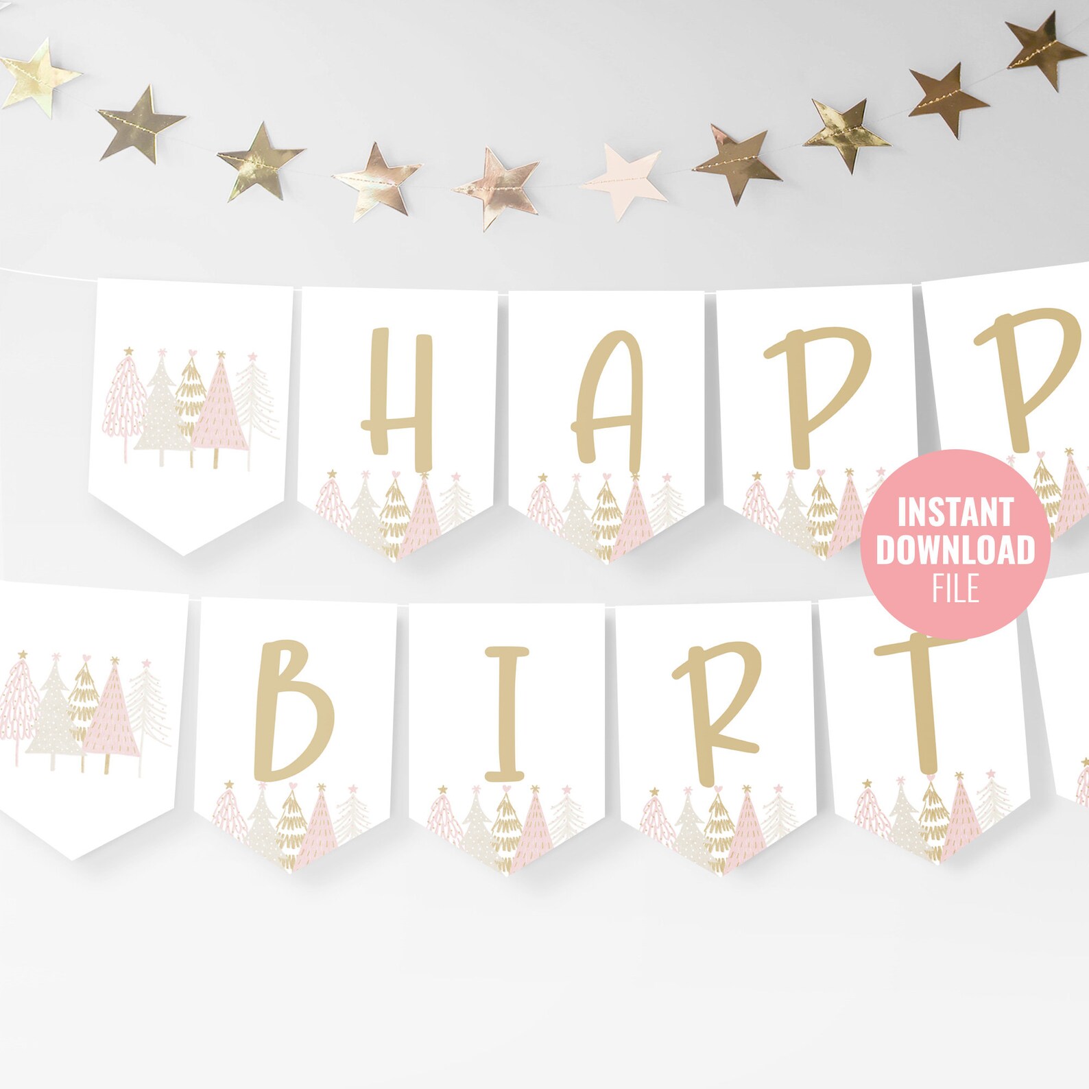 Printable Winter Wonderland Banner Snow Tree Happy Birthday - Etsy