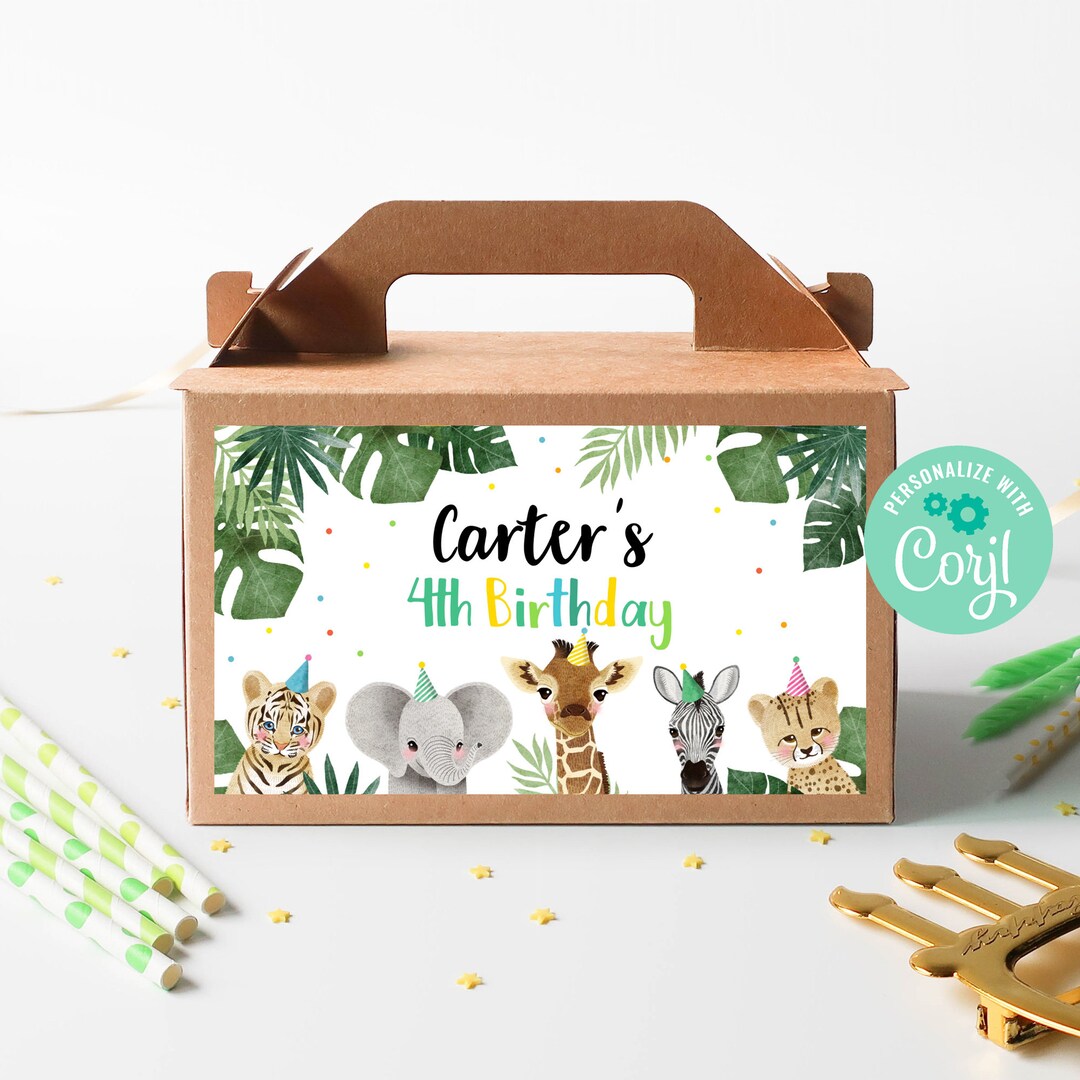 Editable Party Animals Gable Box Label Template Instant Download ...