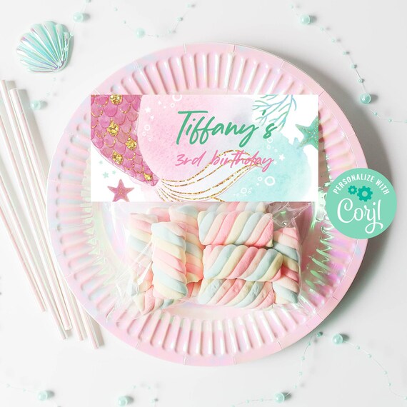 Editable Mermaid Birthday Treat Bag Topper Template Instant - Etsy