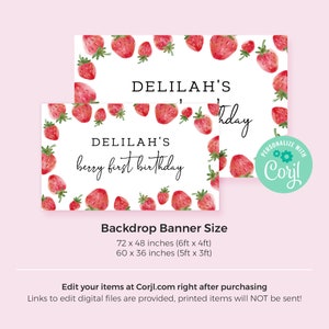 Editable Strawberry Birthday Backdrop Welcome Banner Instant Download ...