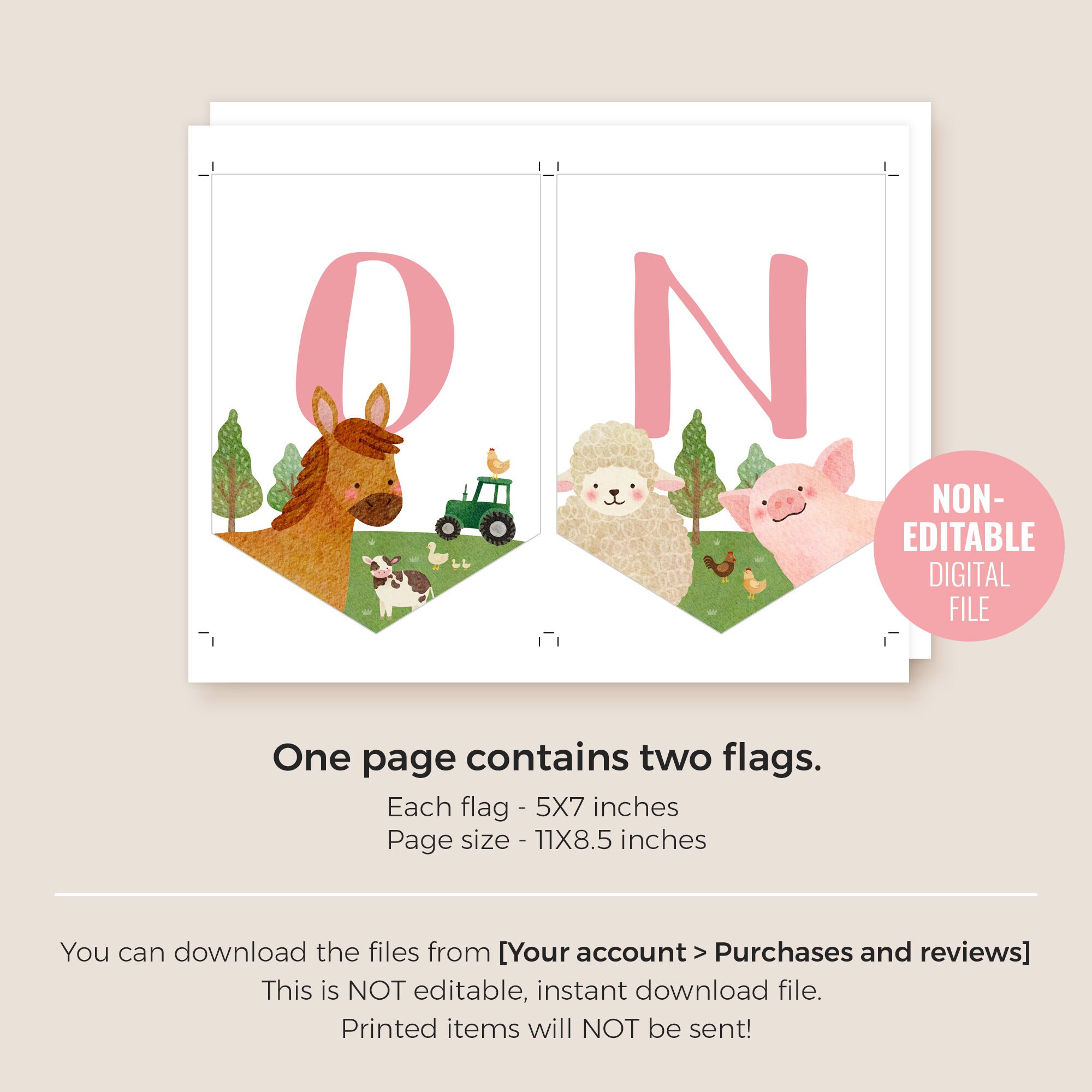 Printable Farm Animals First Birthday ONE Banner Instant - Etsy