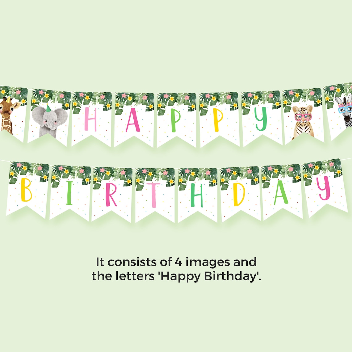 Printable Party Animals Happy Birthday Banner Template Instant | Etsy