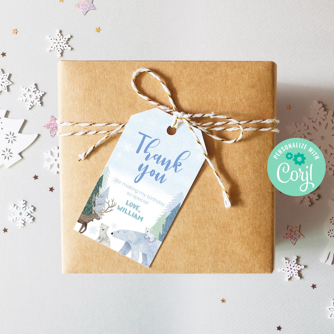 Editable Winter Wonderland Thank You Favor Tag, Polar Bear Winter Theme ...