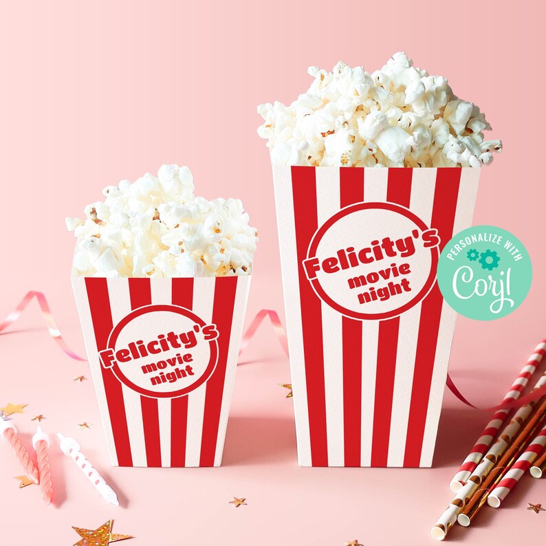 Editable Movie Night Birthday Popcorn Box Template Instant - Etsy