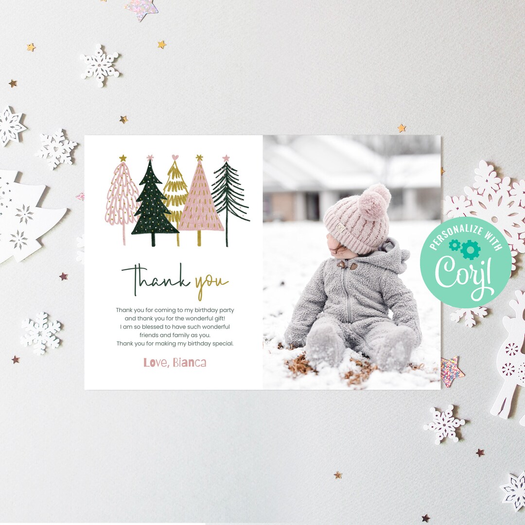 Editable Winter Wonderland Thank You Note Snow Tree Photo - Etsy