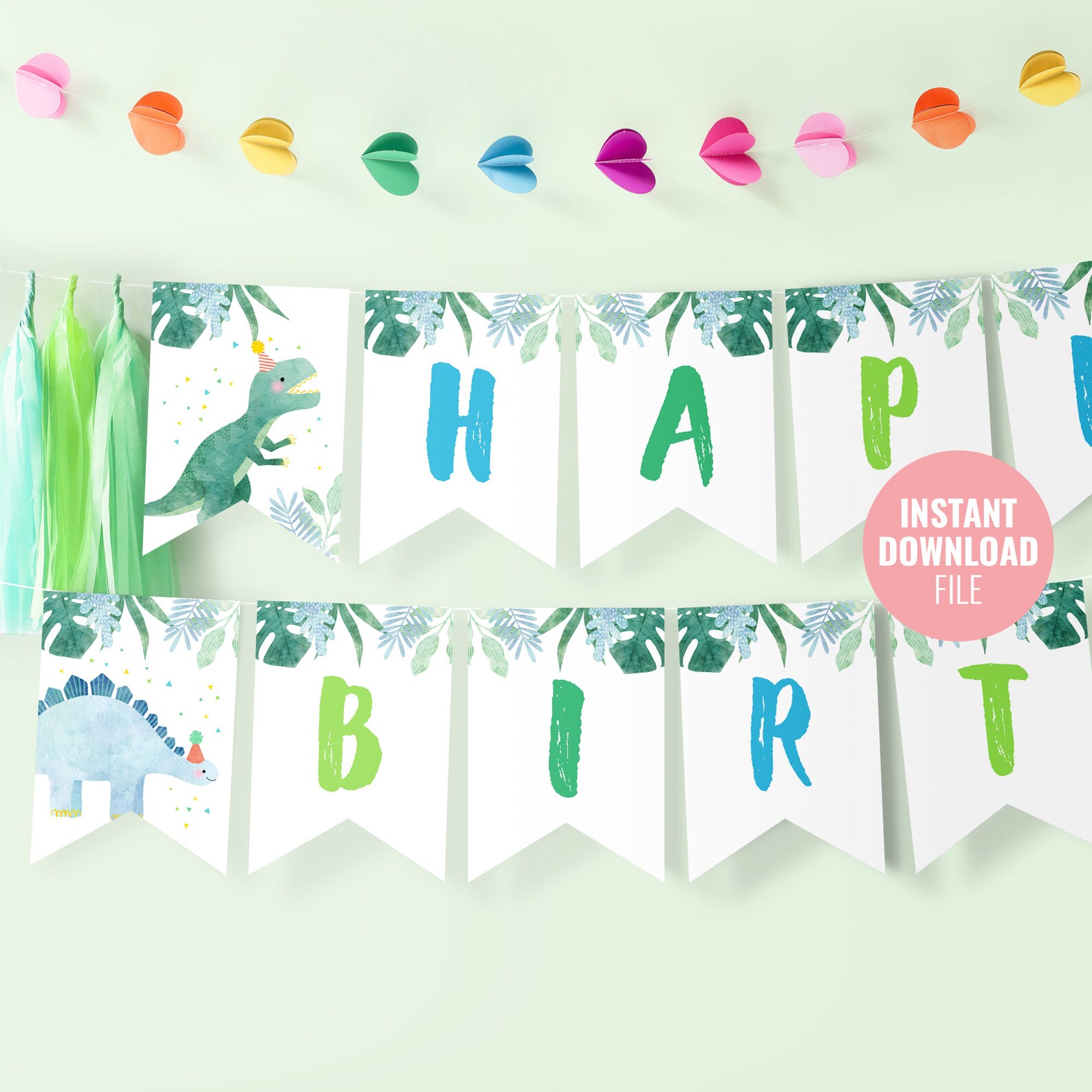 Printable Dinosaur Happy Birthday Banner Template Instant - Etsy