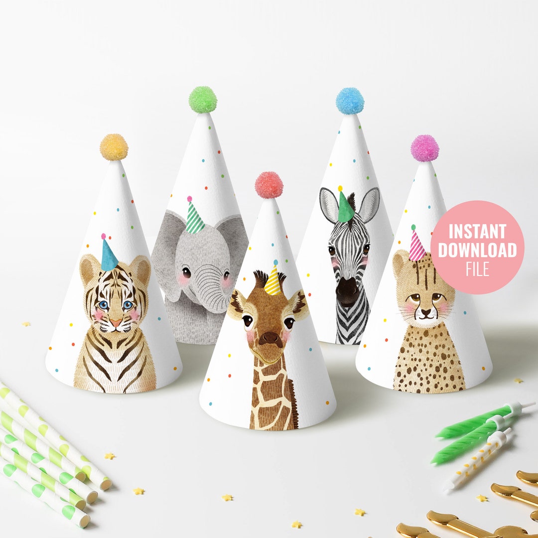 Printable Party Animals Birthday Hat Instant Download, Jungle Safari ...