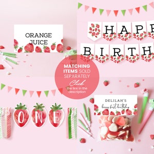 Editable Strawberry Birthday Backdrop Welcome Banner Instant Download ...