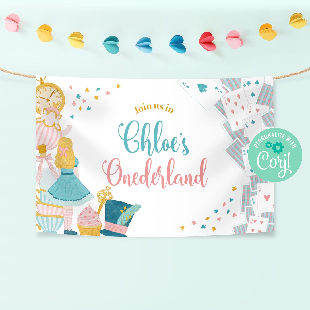Editable Alice in Wonderland Birthday Backdrop Welcome Banner - Etsy