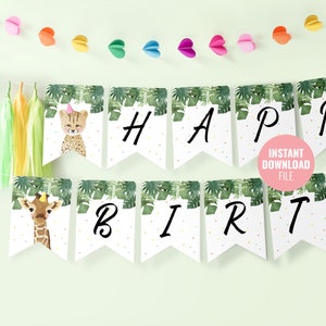 Printable Party Animals Happy Birthday Banner Template Instant Download ...