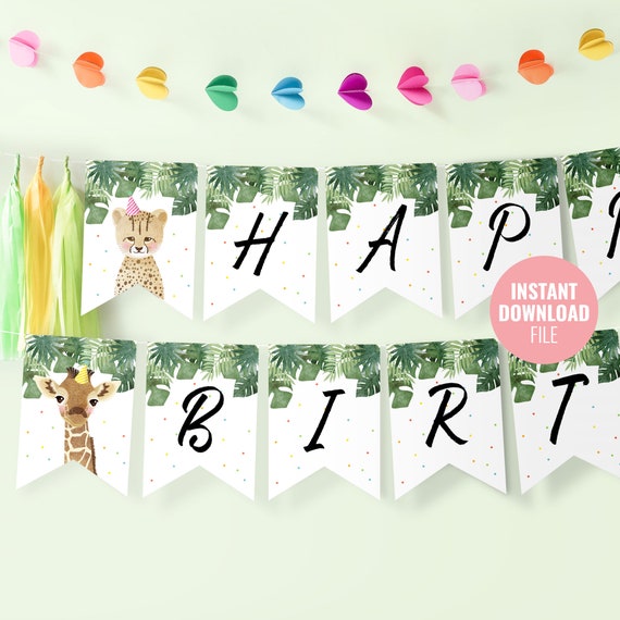 Printable Party Animals Happy Birthday Banner Template Instant - Etsy