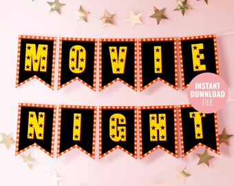 Printable Movie Night Birthday Banner Instant Download Cinema | Etsy