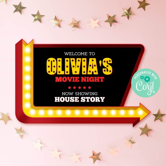 Editable Movie Night Birthday Welcome Sign Instant Download - Etsy