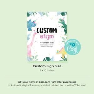 Editable Dinosaur Custom Sign Template Instant Download, Printable ...