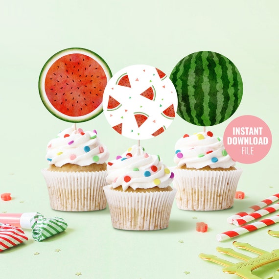 Printable Watermelon Birthday Cupcake Topper Instant Download - Etsy