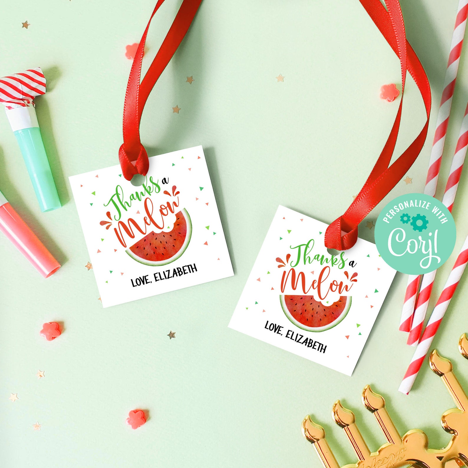 Editable Watermelon Birthday Thank You Favor Tag Template | Etsy