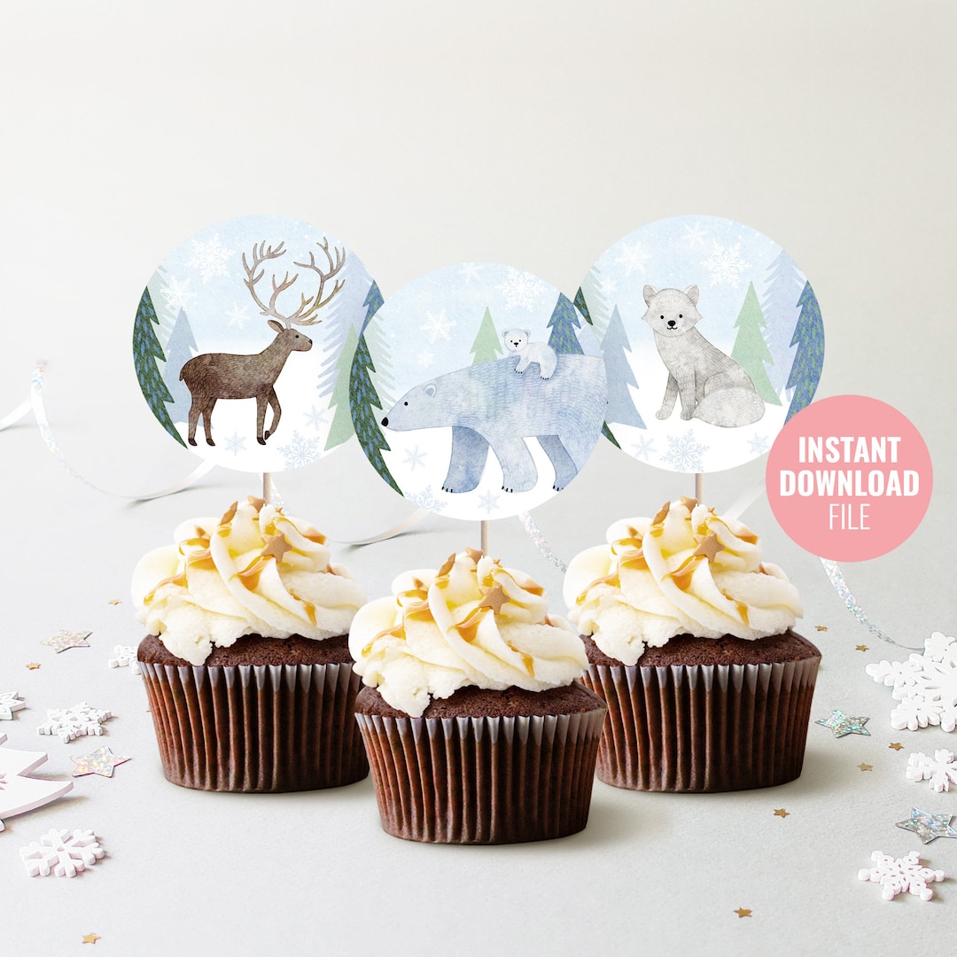 Printable Winter Wonderland Cupcake Topper, Polar Bear Winter Theme ...