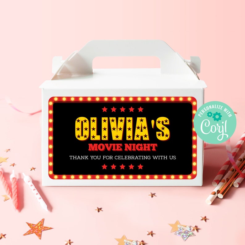 Editable Movie Night Gable Box Label Template Instant - Etsy