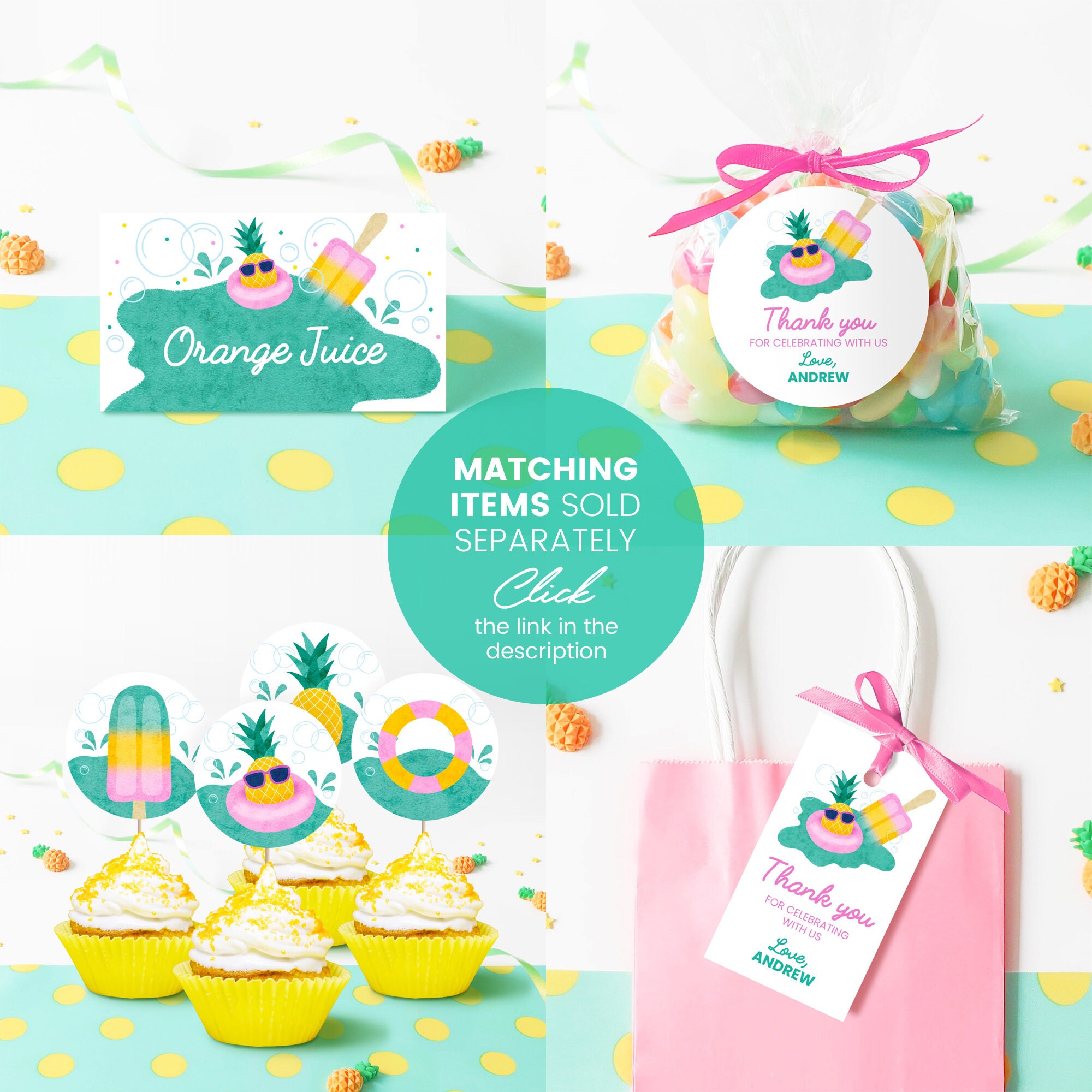 Printable Pool Party Birthday Cupcake Topper Instant Download - Etsy