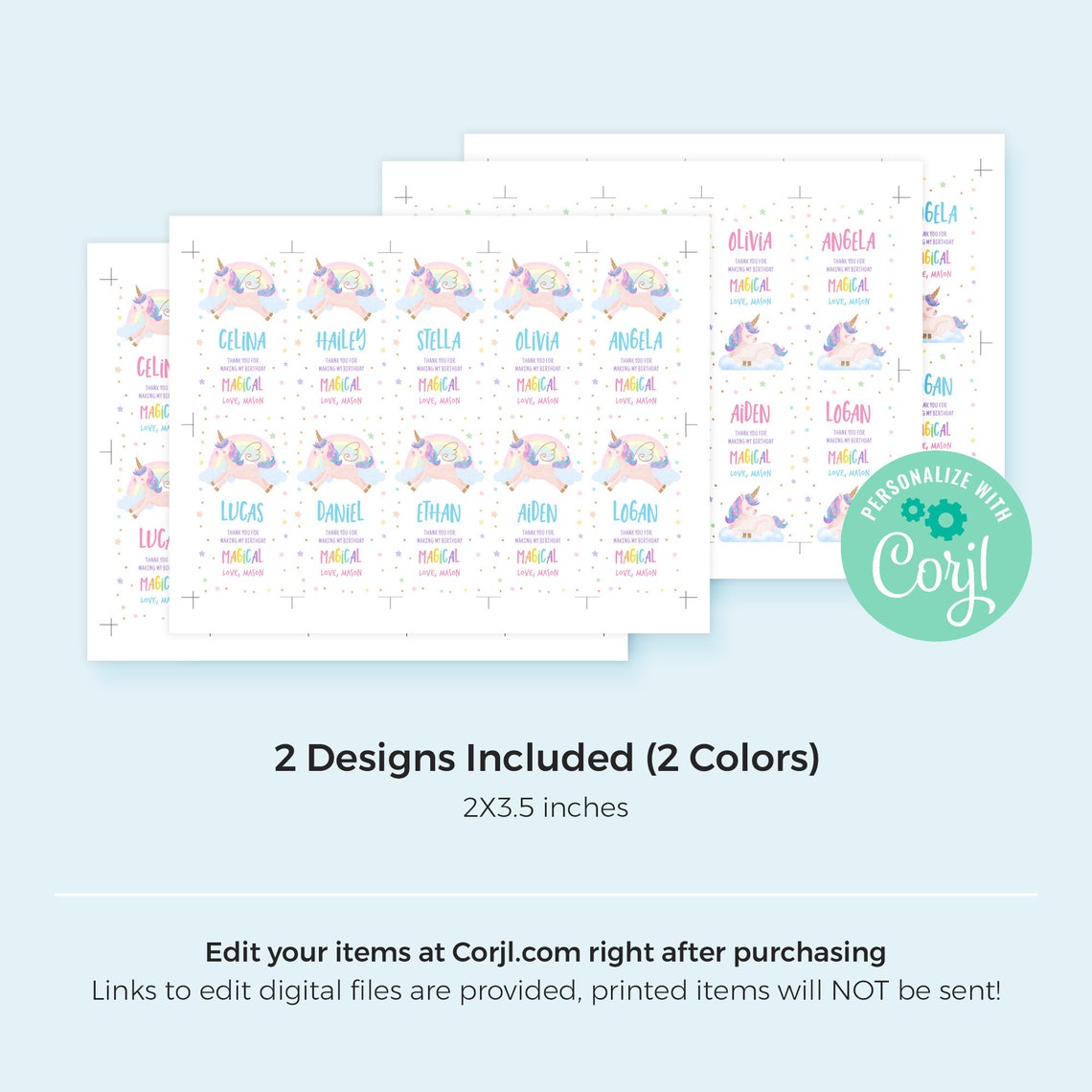 Editable Unicorn Birthday Guest Name Tag Template Instant | Etsy
