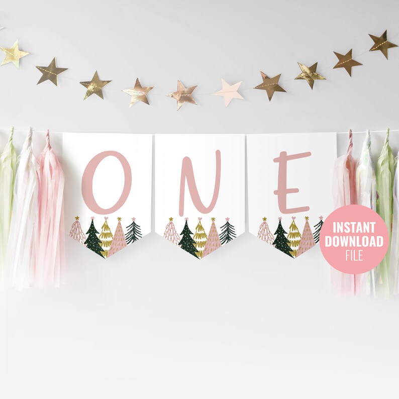 Printable Winter Wonderland ONE Banner Snow Tree First - Etsy