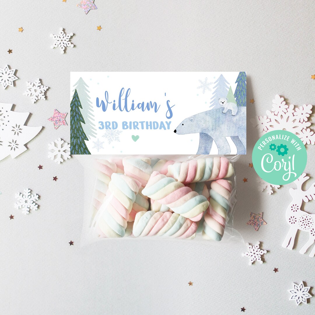 Editable Winter Wonderland Treat Bag Topper, Polar Bear Winter Theme ...