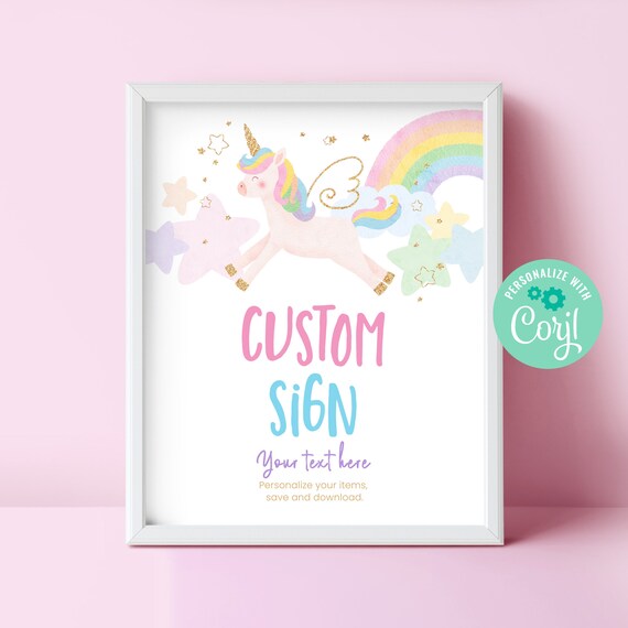 Editable Unicorn Custom Sign Template Instant Download - Etsy