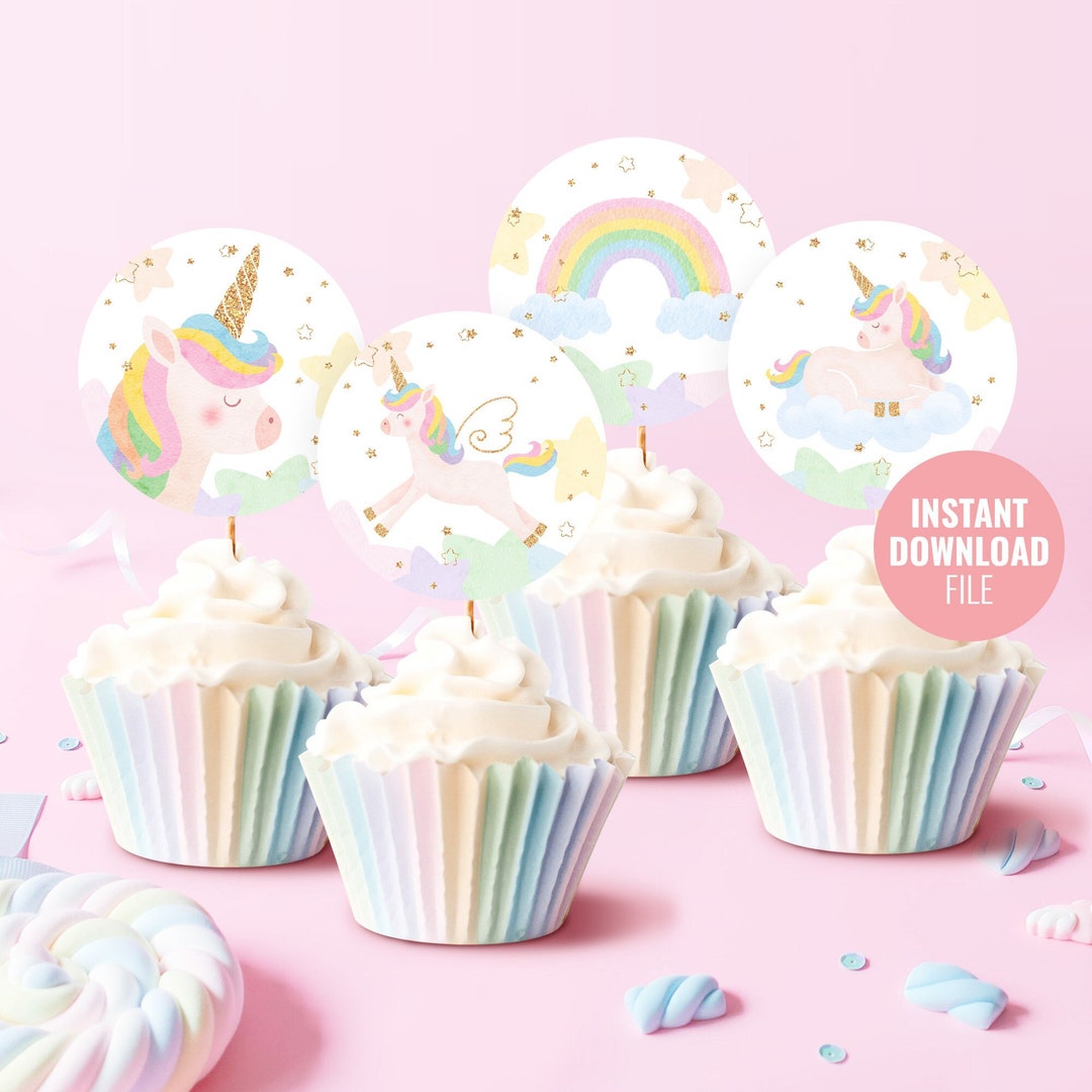 Printable Unicorn Birthday Cupcake Topper Instant Download, Custom ...