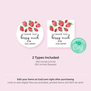 Editable Strawberry Birthday Thank You Favor Tag, Berry First ...