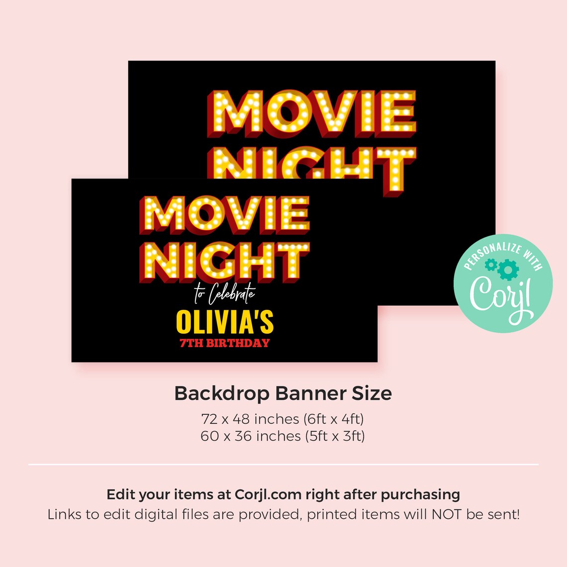 Editable Movie Night Backdrop Welcome Banner Instant Download - Etsy