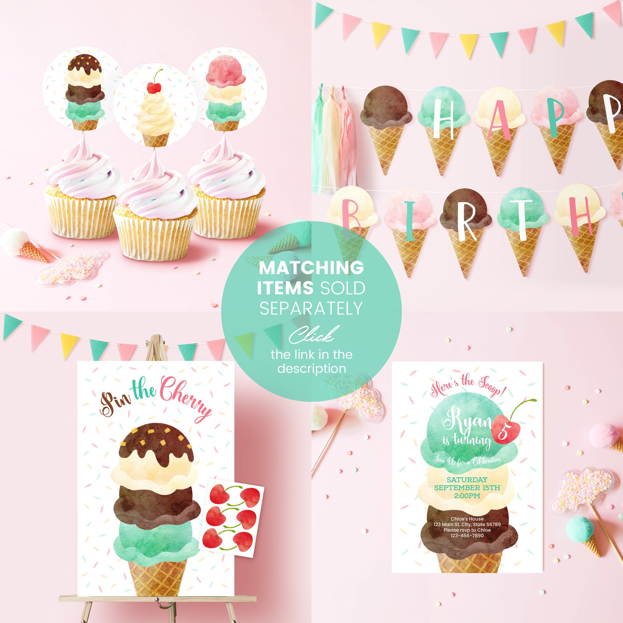 Printable Ice Cream Birthday Sign Instant Download Here's | Etsy